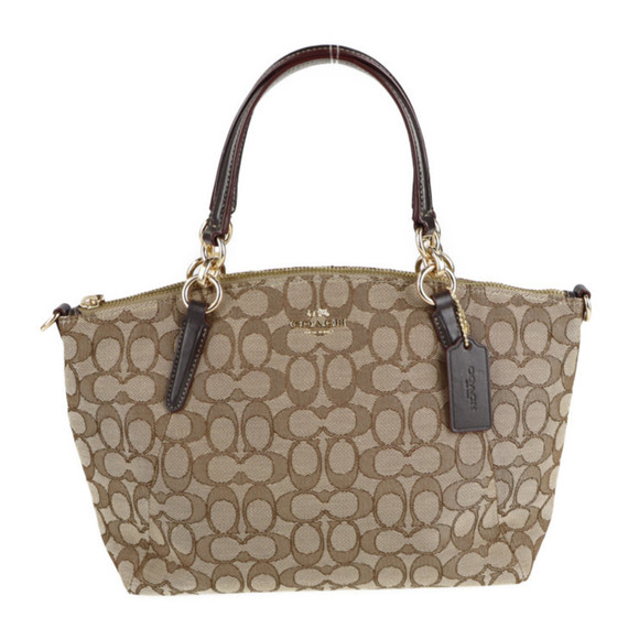 Coach | Bags | Coach Signature Handbag F58283 Canvas Leather Beige Dark ...